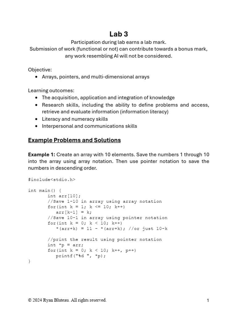 Lab 3 | PDF | Pointer (Computer Programming) | Computing