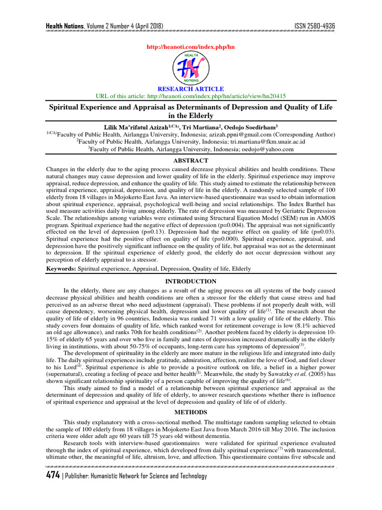 Spiritual Experience and Appraisal As de | PDF | Social Support ...