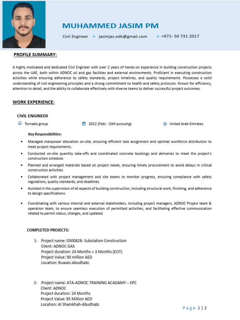 Muhammad Jasim-Civil Engineer | PDF | United Arab Emirates | Business