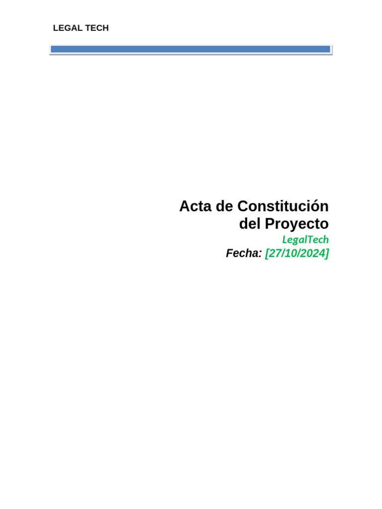 Acta de Constitución del Proyecto Legal tech | PDF | Software de la ...