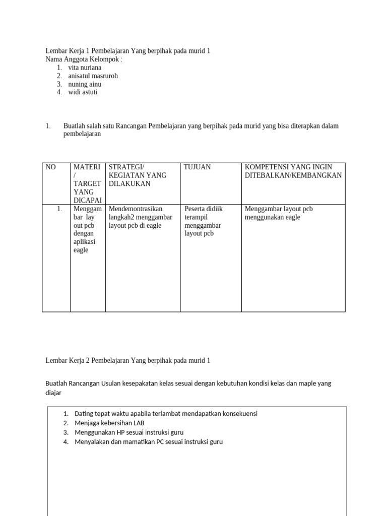 Lembar Kerja Merdeka Belajar 1 KELOMPOK 1 Tei | PDF