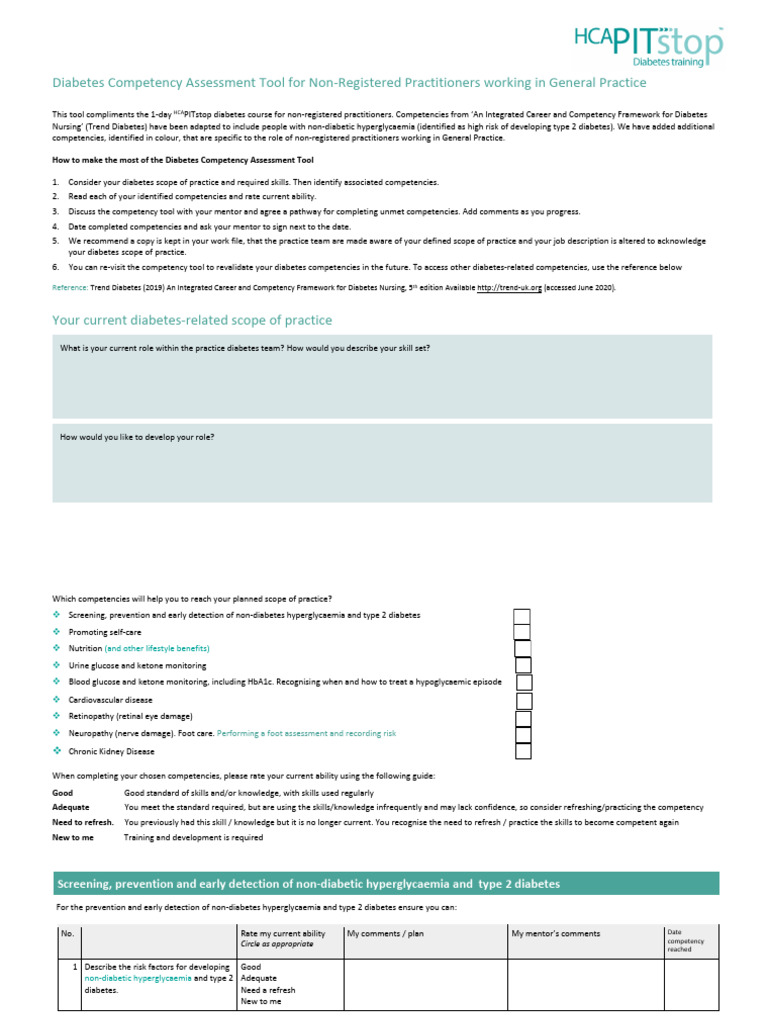 HCA PITstop Competency Tool V6 INTERACTIVE | PDF | Diabetes | Hyperglycemia