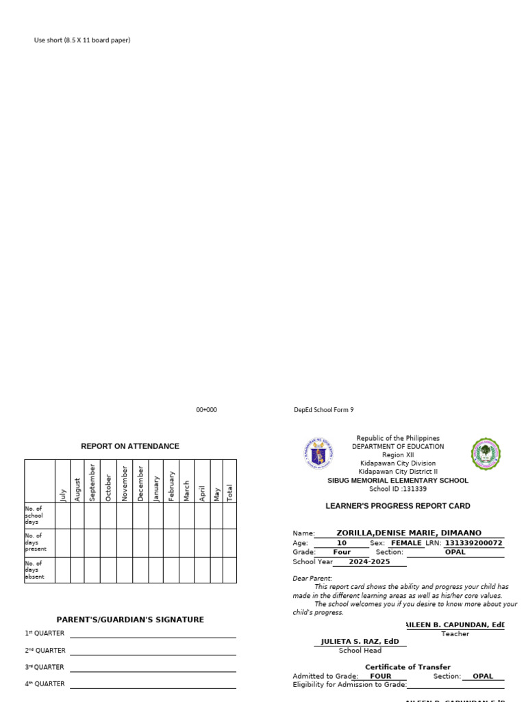 Free SF 9 Report Card Automated All Grade Level Sy 2024 2025 3 | PDF ...