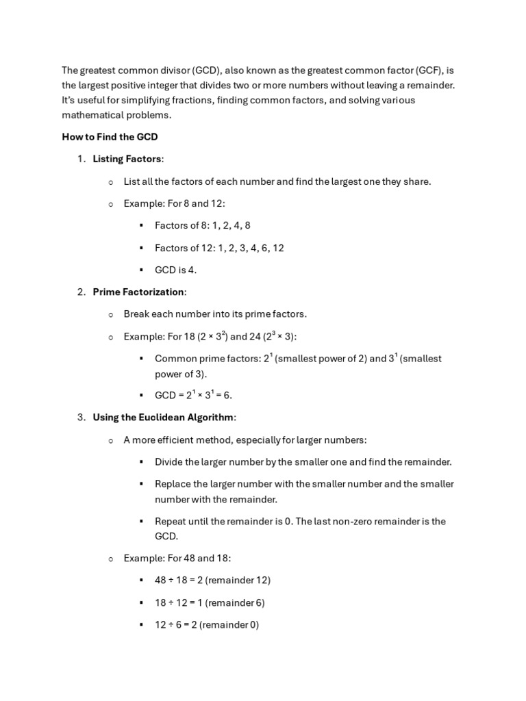 The Greatest Common Divisor Pdf