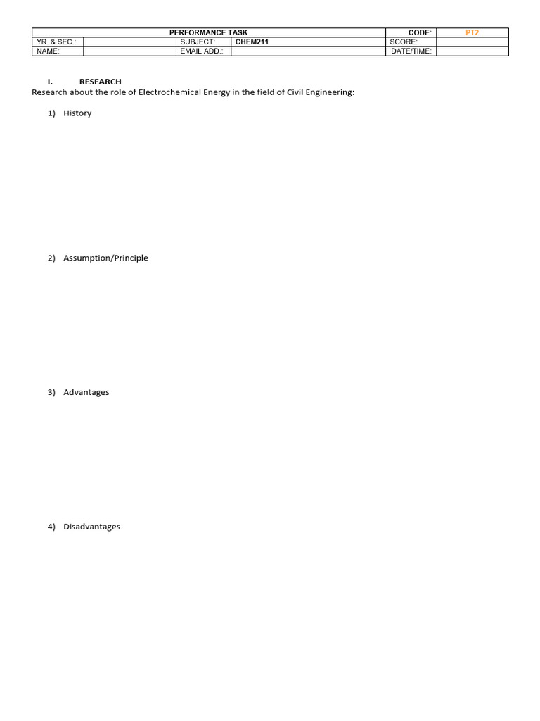 Chem211 - Performance Task 2 | PDF