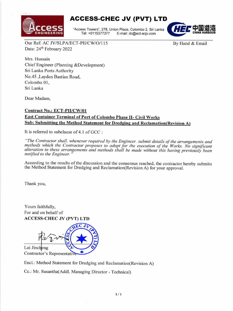 MS-02A-AC JV-SLPA-ECT-PII-CW-O-115 - Submitting The Method Statement ...