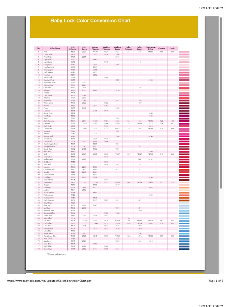 Babylock Color Conv Chart | PDF