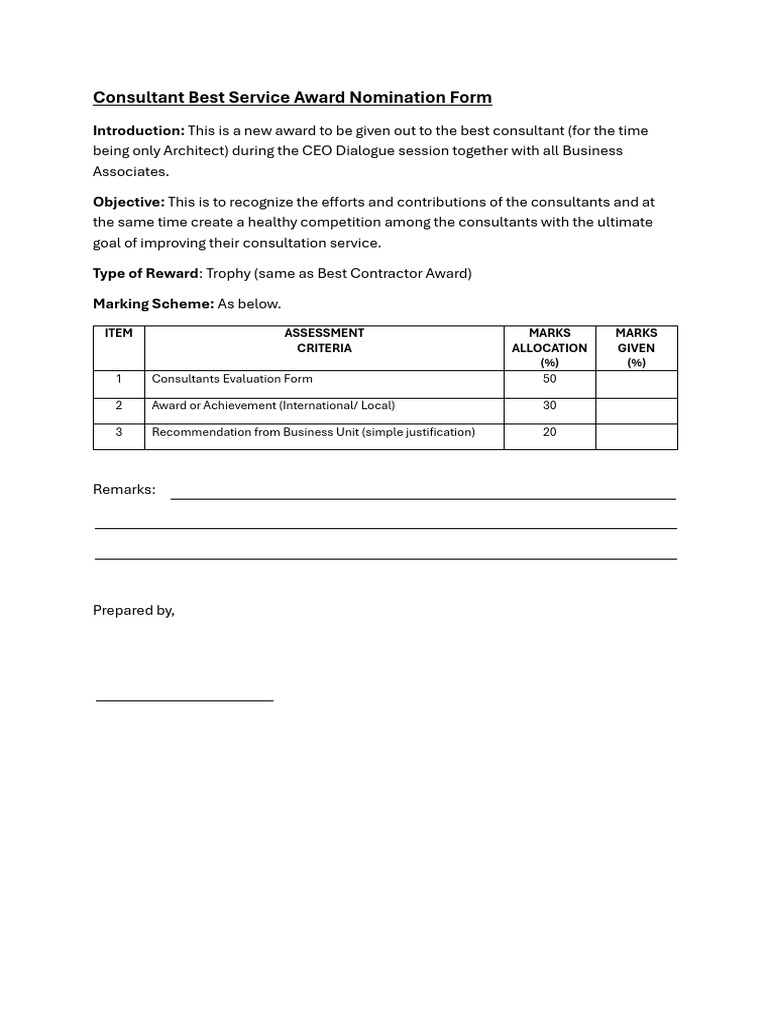 Consultant Best Service Award Form | PDF