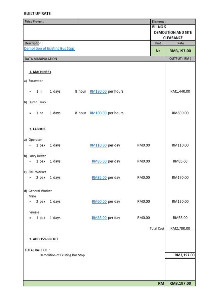 Built Up Rate Demolition Bustop | PDF