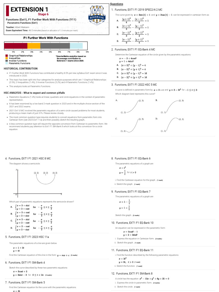 Ext 1 -Parametric - HSC Questions | PDF | Function (Mathematics) | Equations