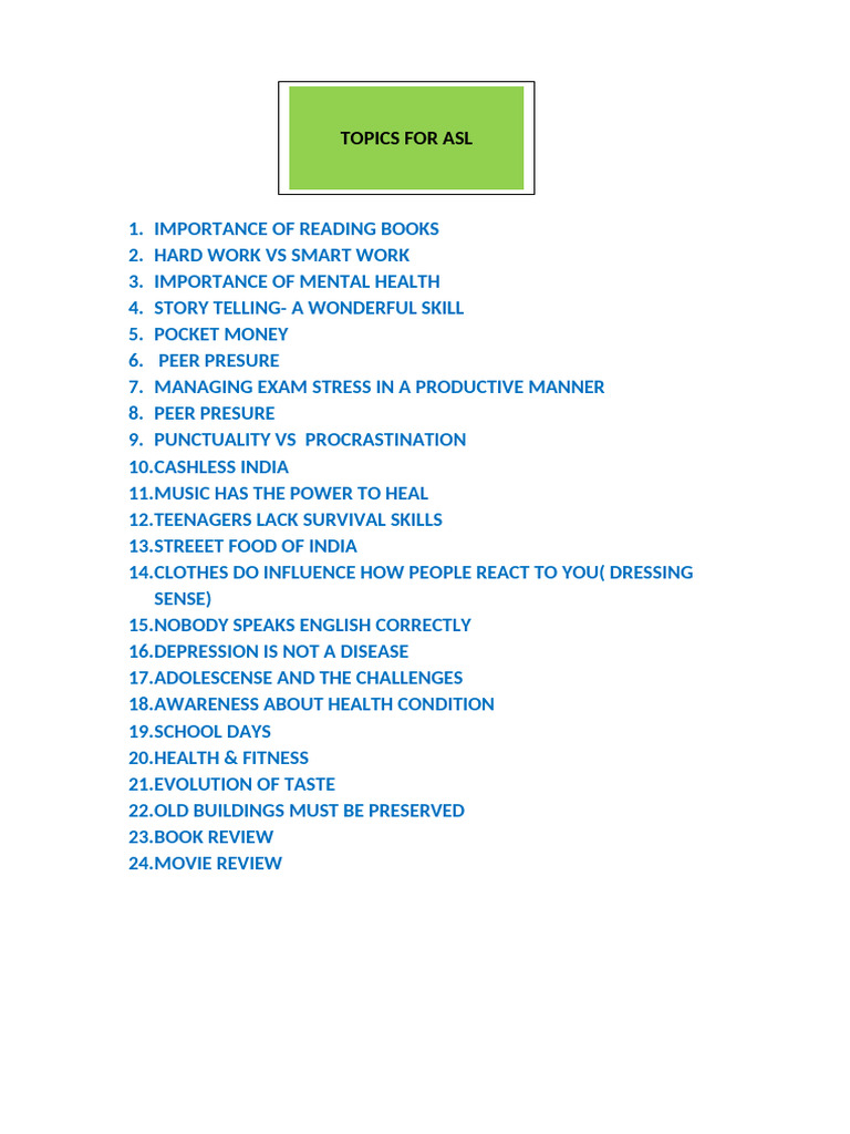 Topics of Asl | PDF