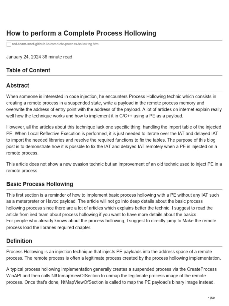 2024-01-24 - How To Perform A Complete Process Hollowing | PDF | Computer Architecture | System ...