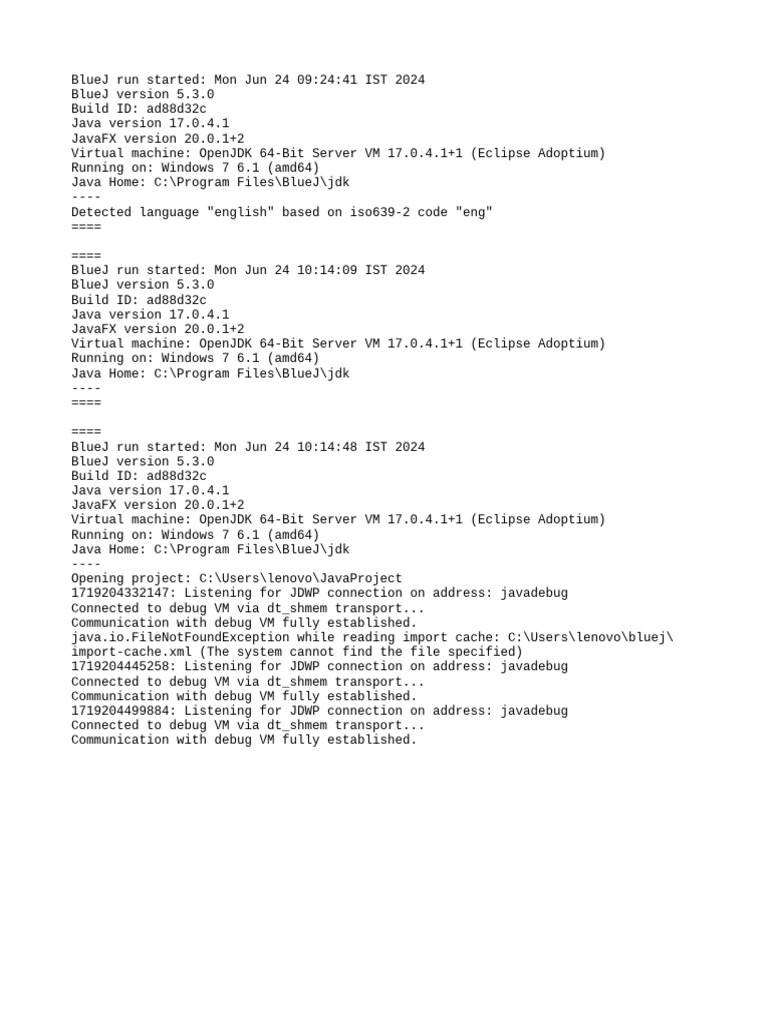 Bluej Debuglog | PDF | Computers | Technology & Engineering