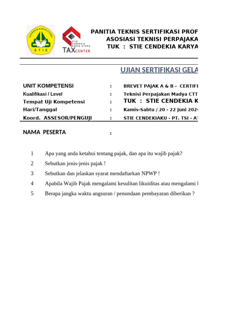 Soal Sesi 2 Pelatihan Brevet Pajak Ab & CTT Batch V (Stie Cku-Atpi-tsi) | PDF | Pengelolaan ...