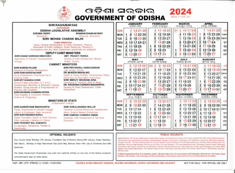Revised Govt. Calendar For The Year, 2024 | PDF