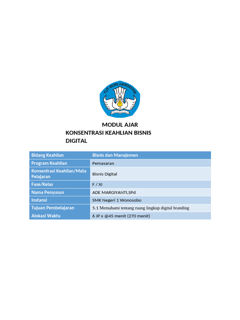 Modul Ajar Bisnis Digital - Ruang LIngkup Digital Branding - Fase F ...