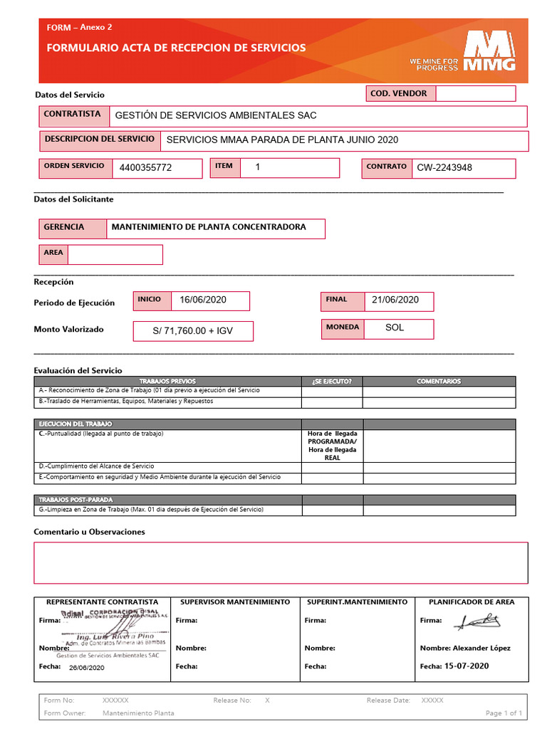 Anexo 2 - Formato Acta de Conformidad Rev00 | PDF | Finanzas y administración del dinero ...