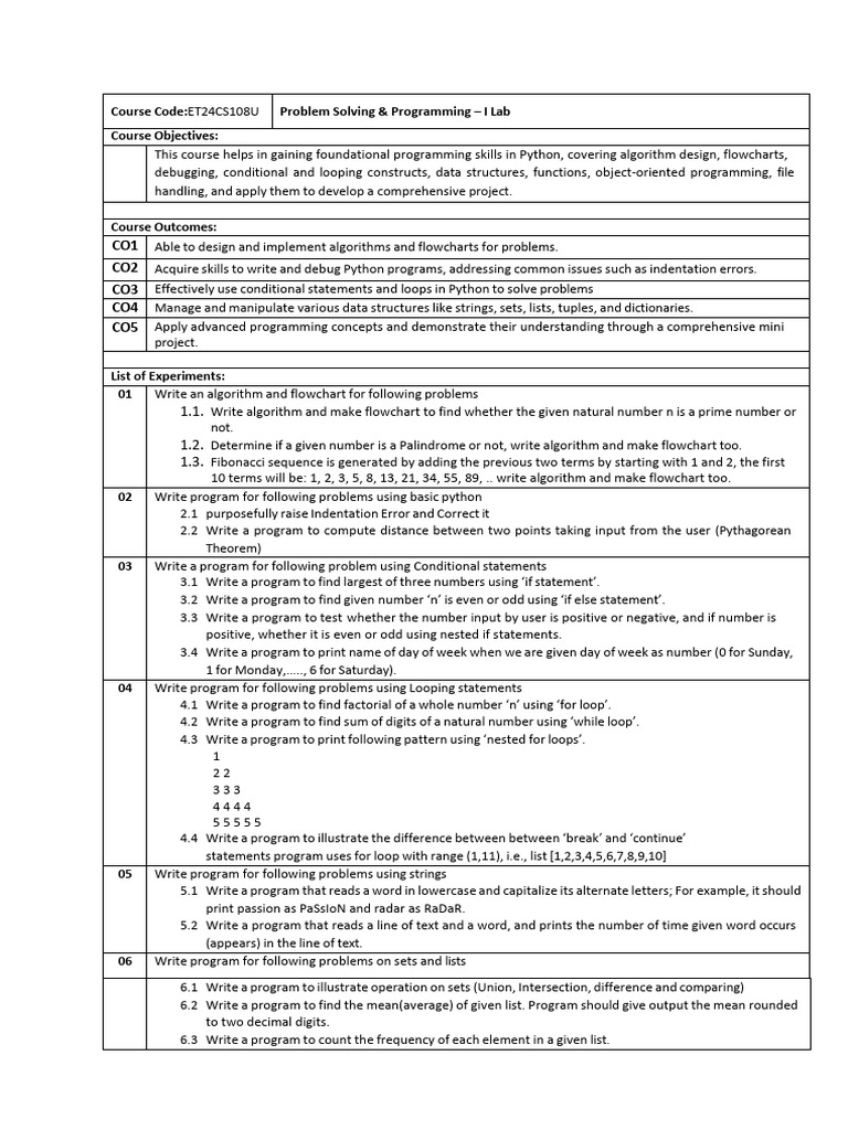 Python Lab Manual Pdf Computer Programming Software Engineering
