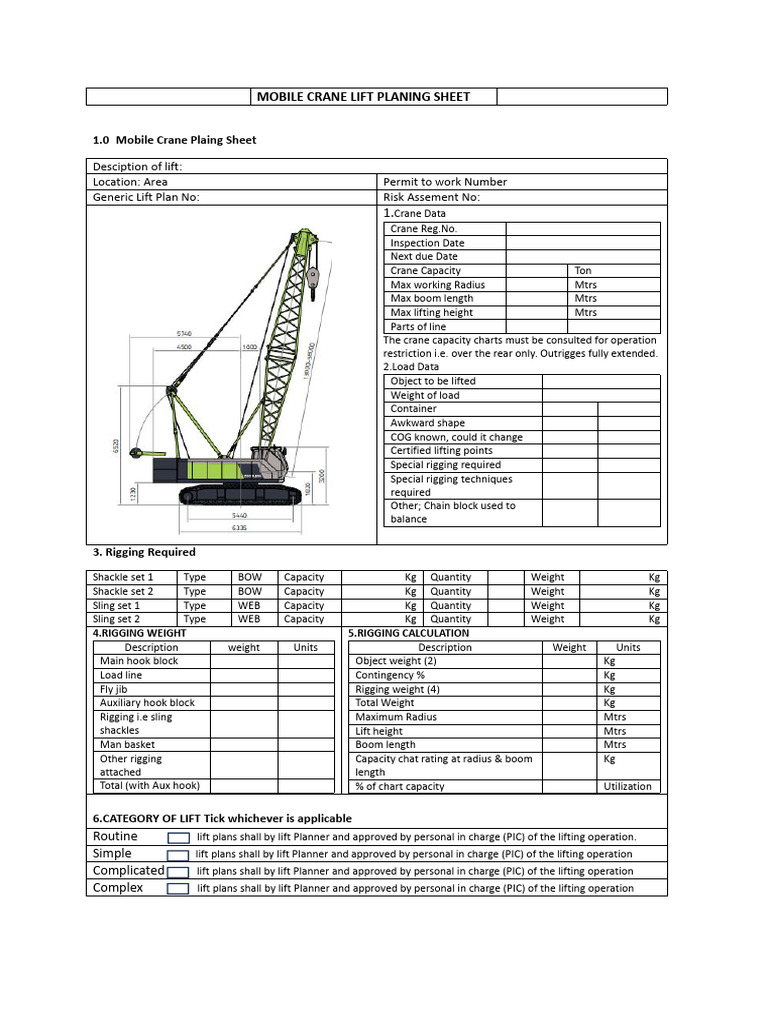 Mobile Crane Lift Planing Sheet | PDF | Crane (Machine)