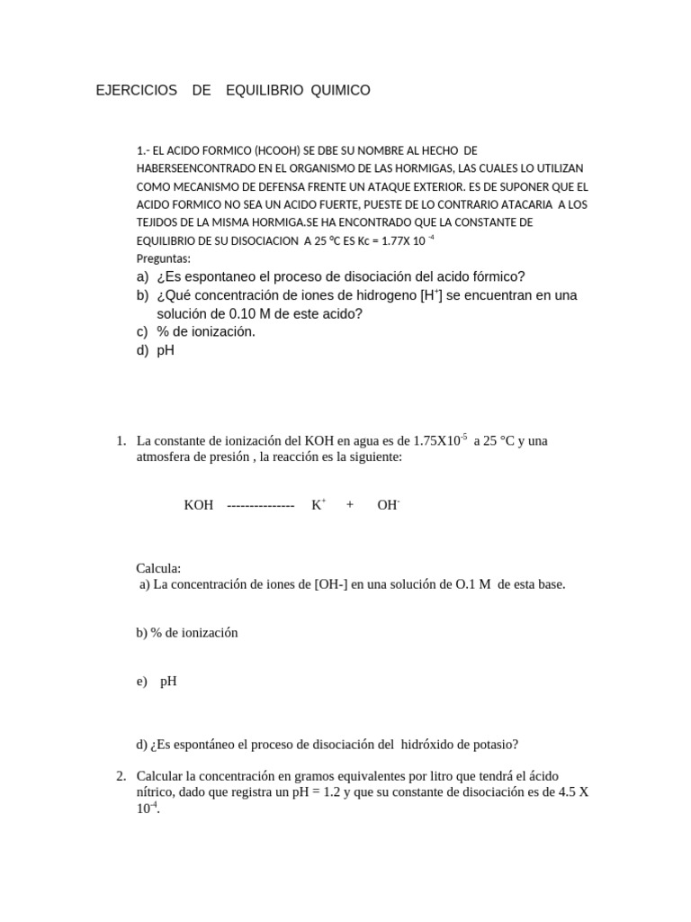 Ejercicios de Equilibrio Quimico | PDF