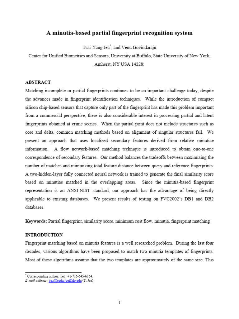 Minutiae Based Partial Fingerprint Recognition | PDF | Fingerprint ...