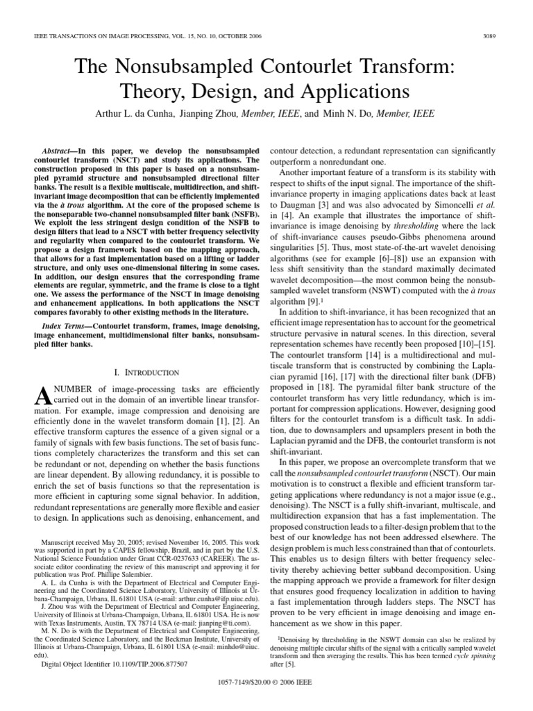 The Nonsubsampled Contourlet Transform | PDF | Applied Mathematics ...