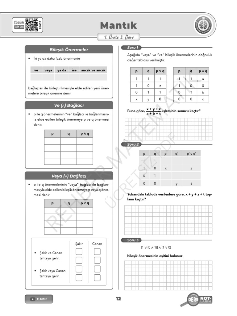 03 - Ders - 9 Sinif Mantik | PDF