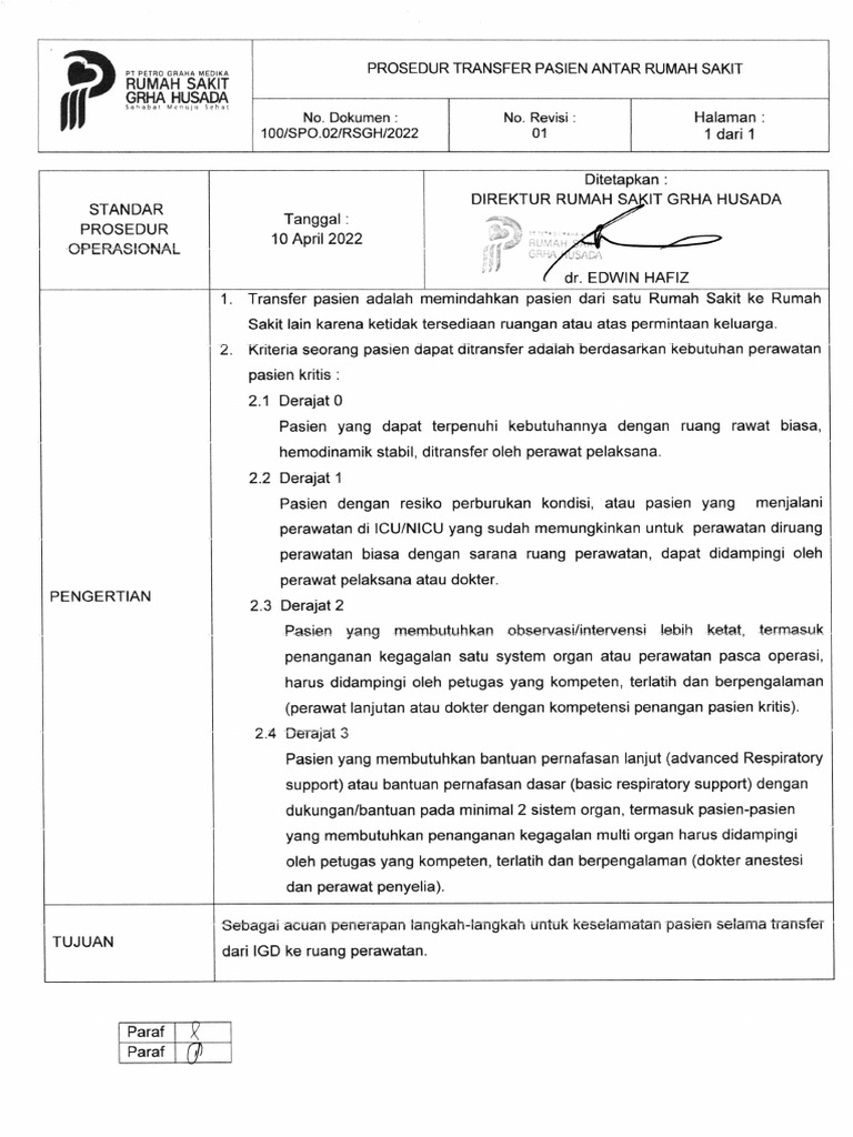 Spo Transfer Pasien Antar Rumah Sakit | PDF