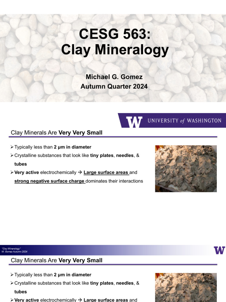 CESG 563 - A24 - Lecture 5 - Soil Mineralogy Presentation | PDF | Minerals | Clay