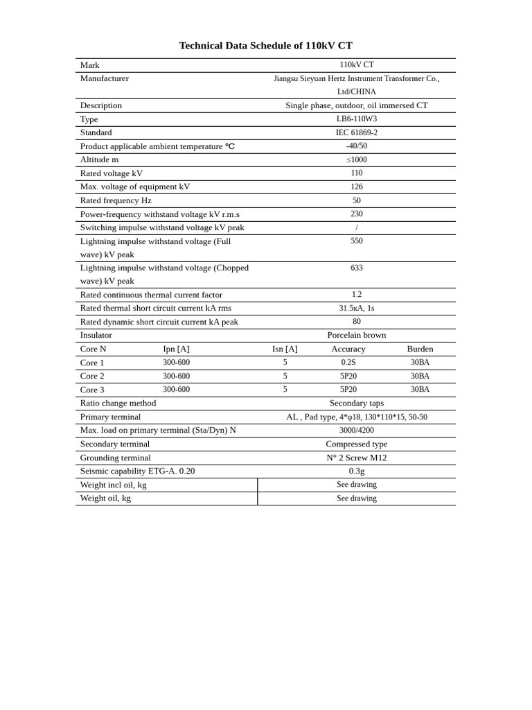 Technical Data of LB6-110W3 (Type3 | PDF | Transformer | Physical ...