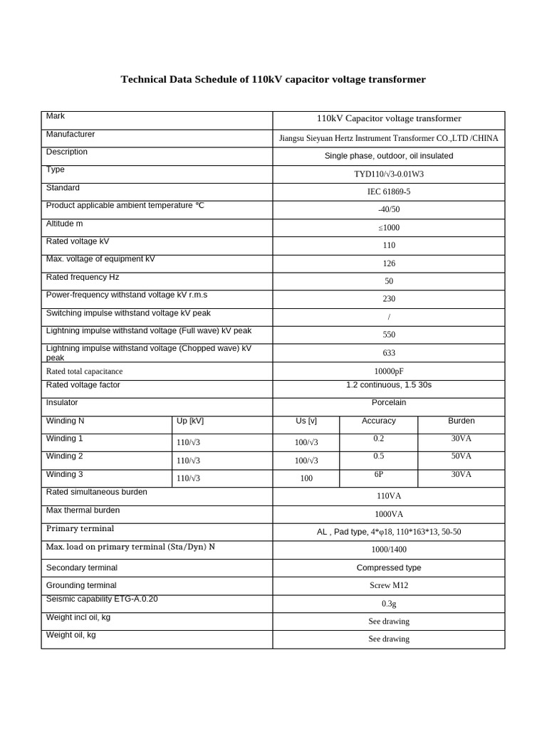 Technical Data of TYD110 3-0.01W3 | PDF | Transformer | Capacitor