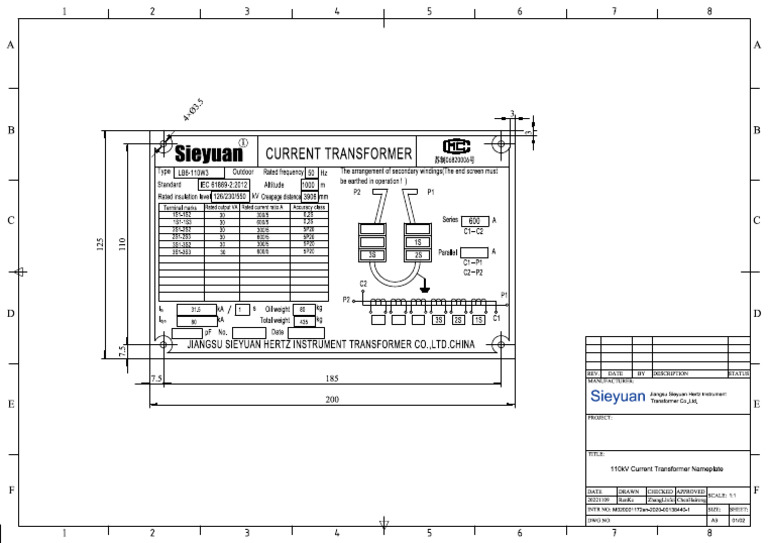 Nameplate of Current Transformer LB6-110W3 (Type3) | PDF | Transformer ...