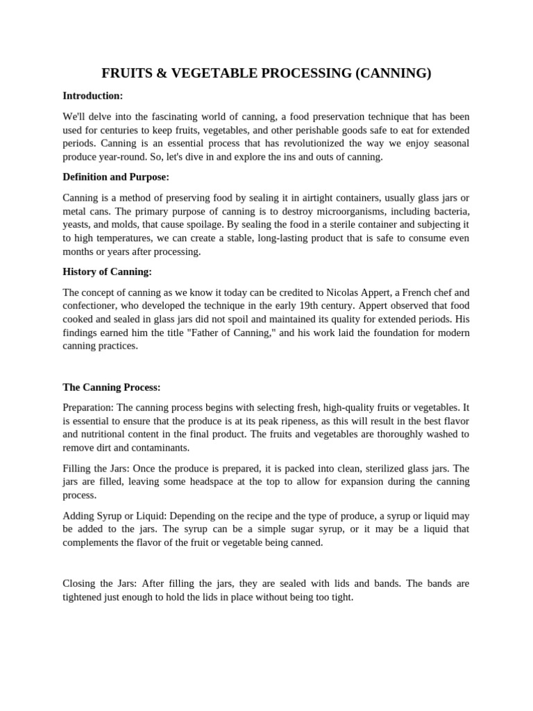 Fruits & Vegetable Processing | PDF | Canning | Food Science