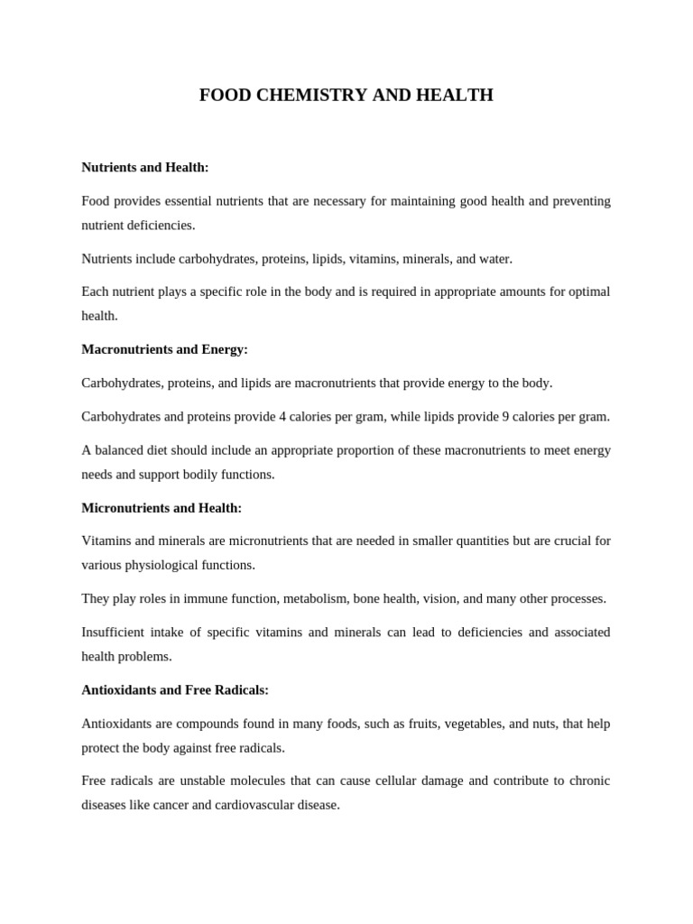 Food Chemistry and Health | PDF | Nutrients | Foods