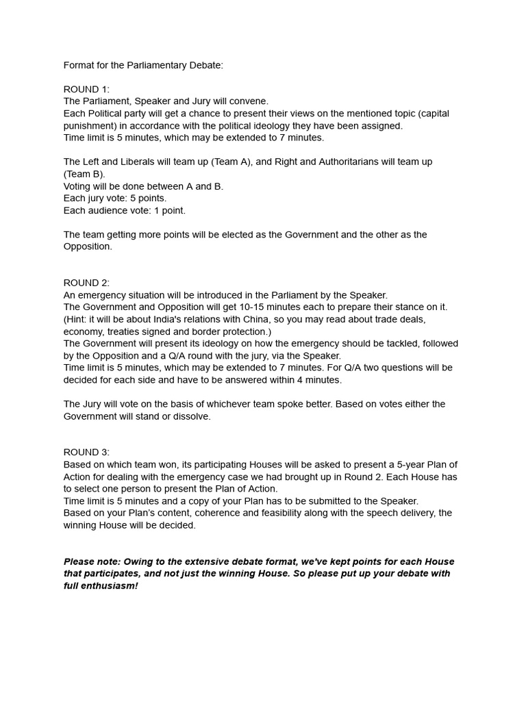 Format - Parliamentary Debate | PDF | Politics