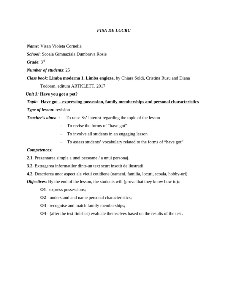 Revision Lesson on "Have Got" | PDF