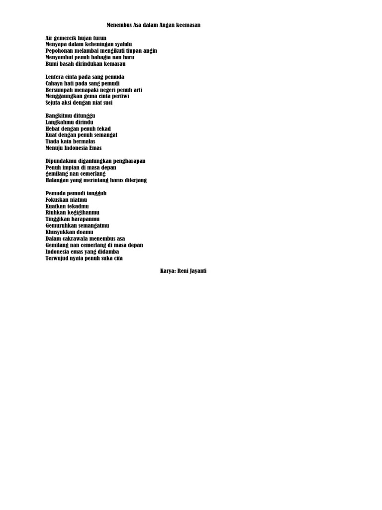 Puisi Reni Jayanti Tema Sumpah Pemuda | PDF