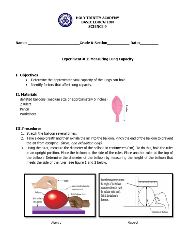 G9 Science Q1 EXPERIMENT-1-MEASURING-LUNG-CAPACITY | PDF