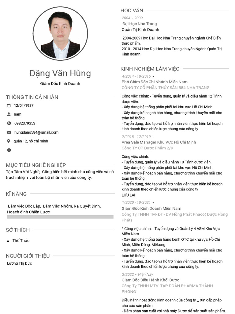 CV Đặng Văn Hùng - Dang Hung | PDF