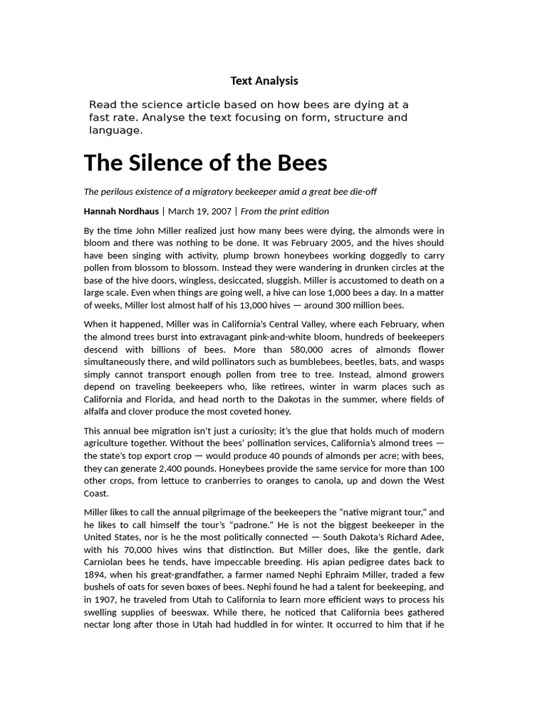 The Crisis of Bee Populations | PDF | Bees | Beekeeper