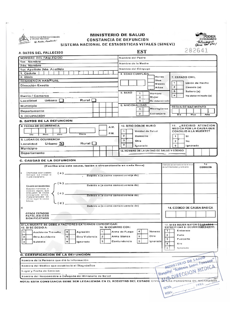 Acta de Defuncion Editable | PDF