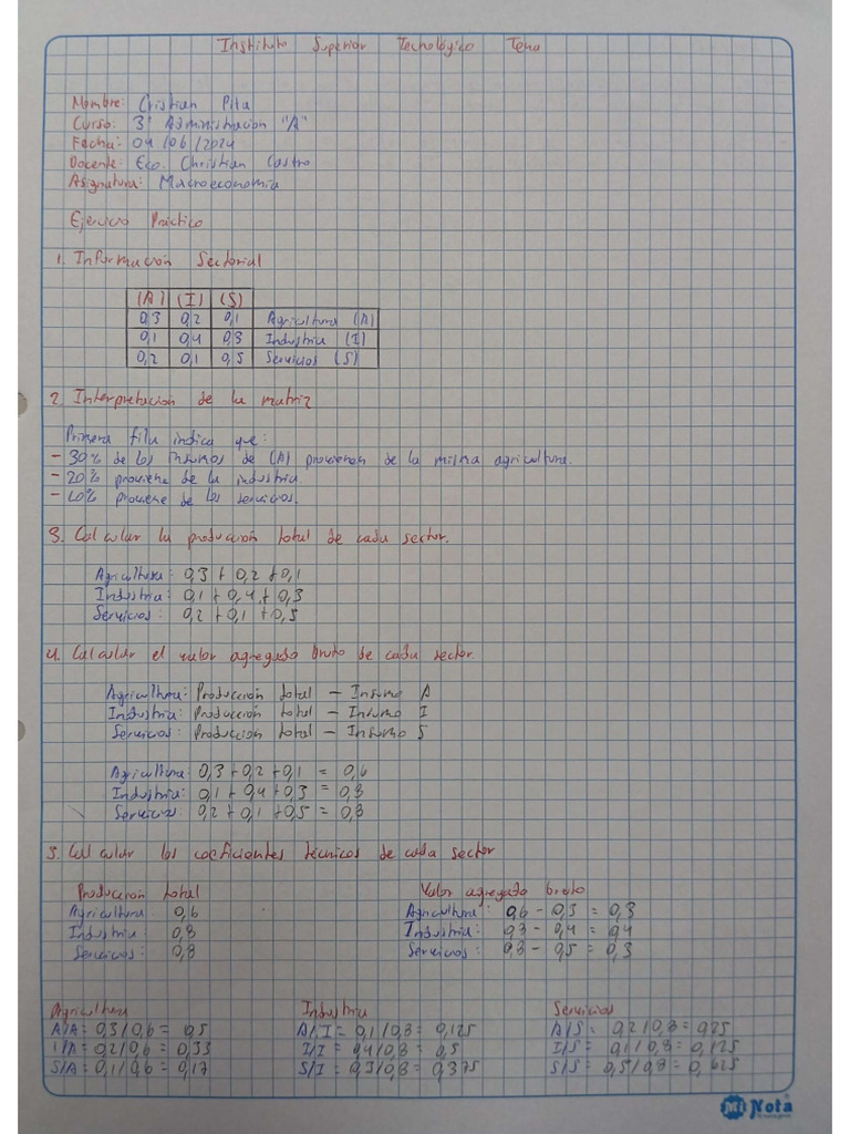 Tarea Matriz Insumo-Producto | PDF