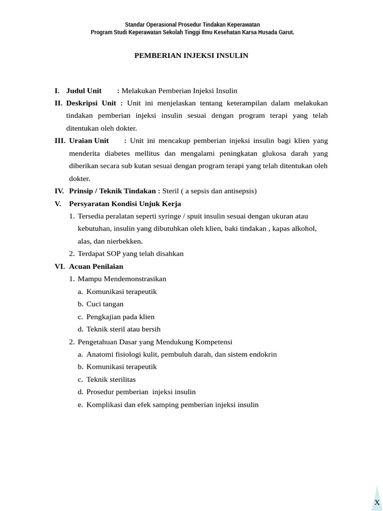Sop Injeksi Insulin | PDF