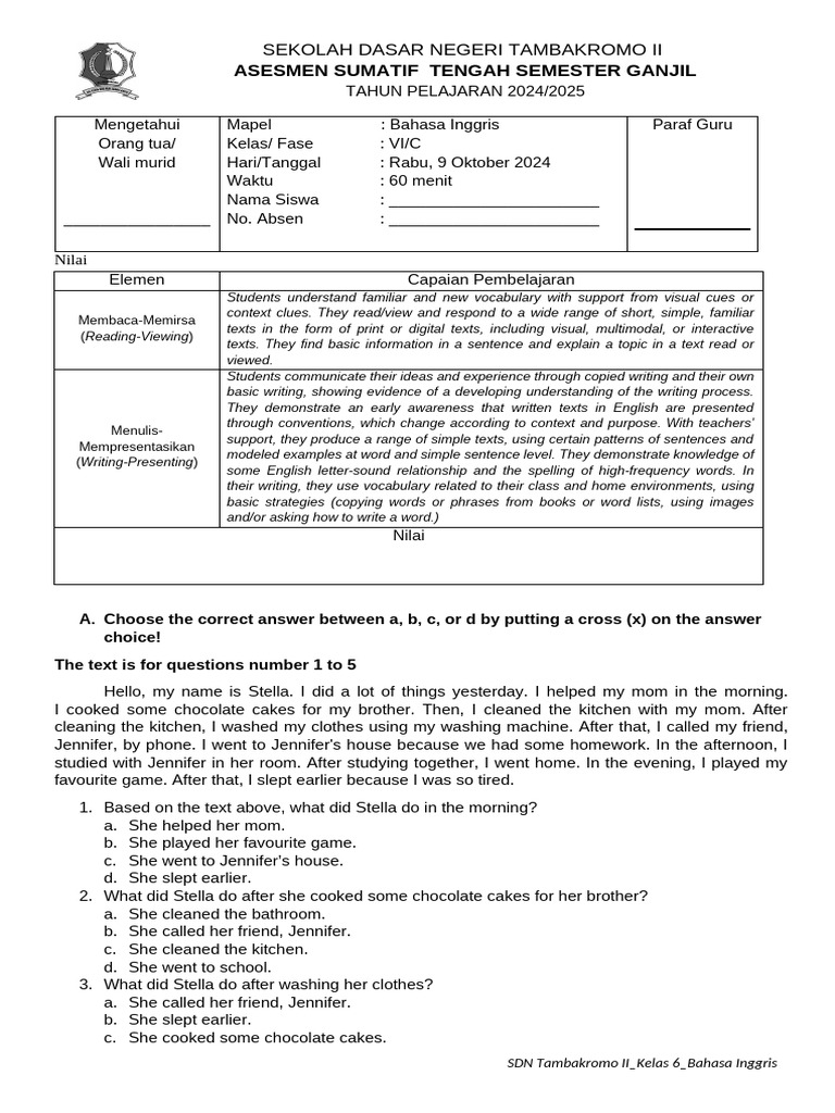 Bahasa Inggris Kelas 6 | PDF | Cognitive Science | Linguistics