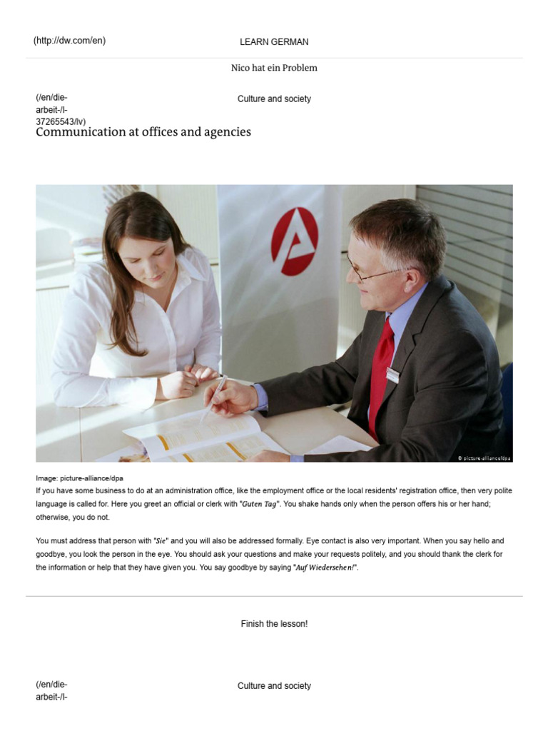 Communication at Offices and Agencies - Culture and Society - Nico Hat Ein Problem - DW Learn ...
