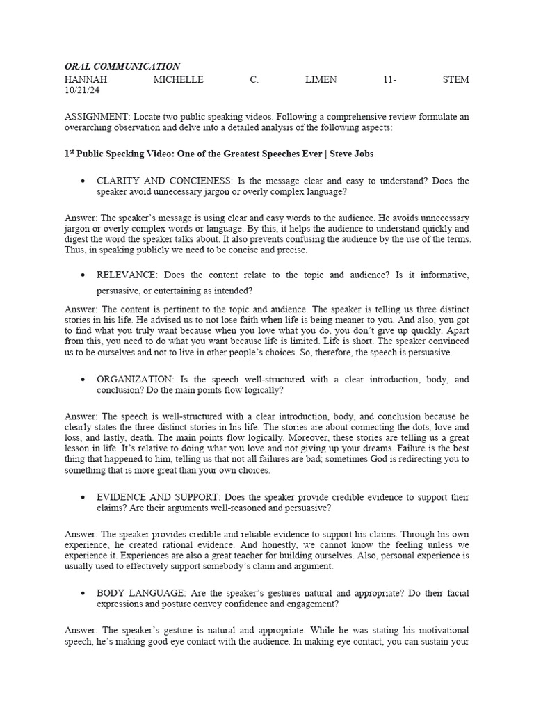 Oral Communication Assigment Public Speaking Final | PDF | Public ...
