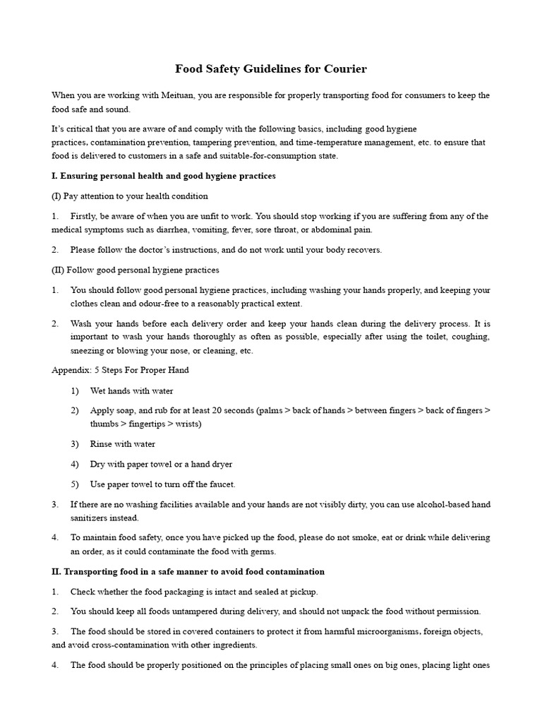Food Safety Guidelines For Courier en | PDF | Hand Washing | Hygiene