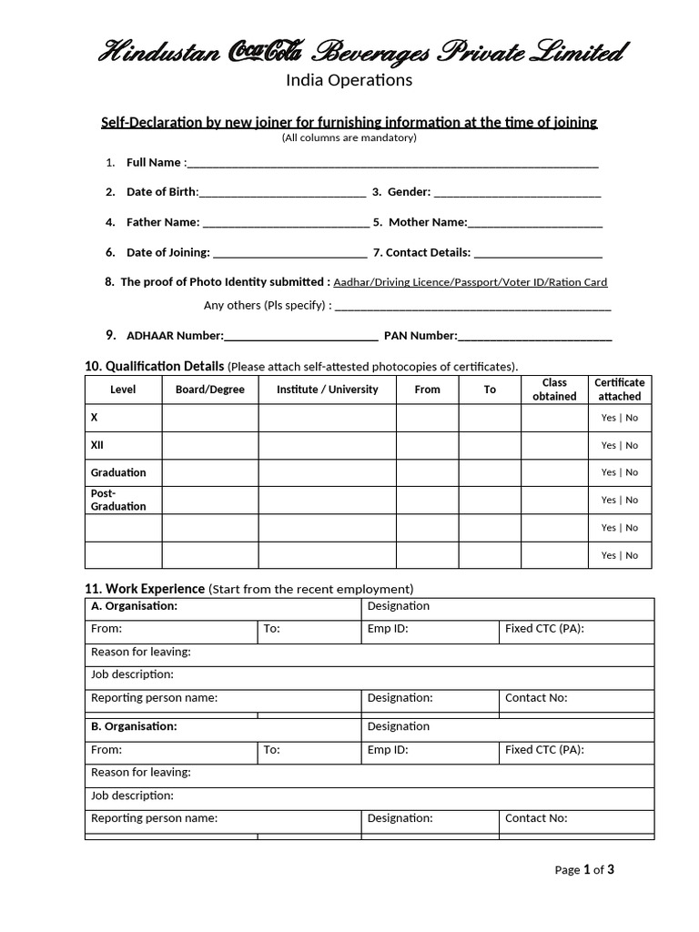 Self Declaration form for new joinees | PDF | Justice | Crime & Violence Self Declaration form for new joinees | PDF | Justice | Crime & Violence