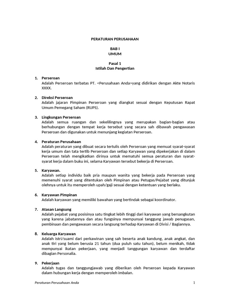 Contoh Peraturan Perusahaan | PDF
