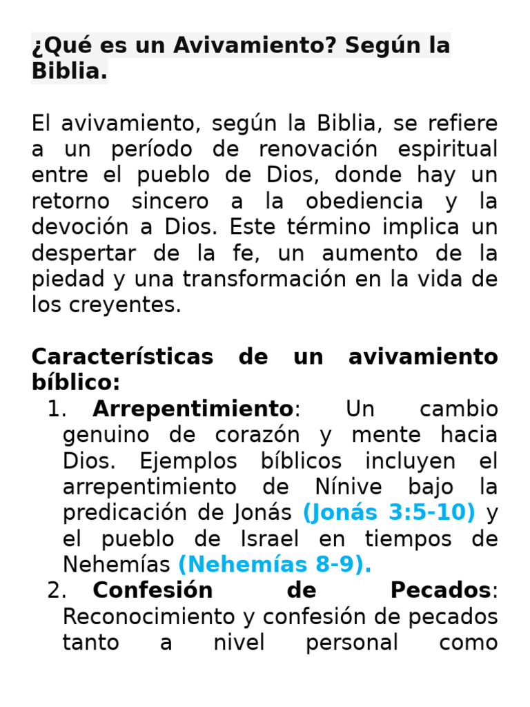 Avivamiento según la Biblia: Definición y Ejemplos | PDF